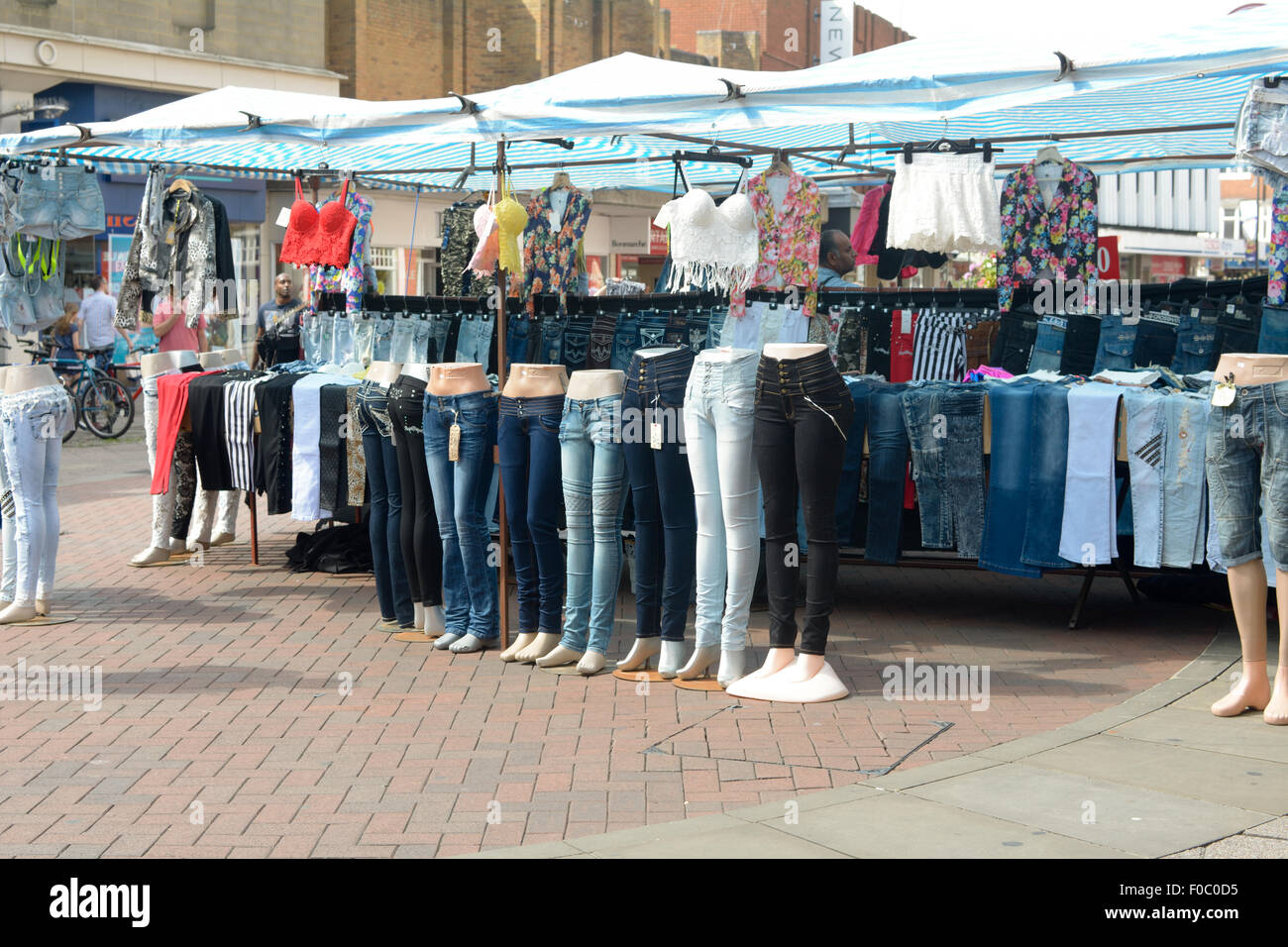 Market stall selling denim and womens clothes in Bedford, Bedfordshire ...