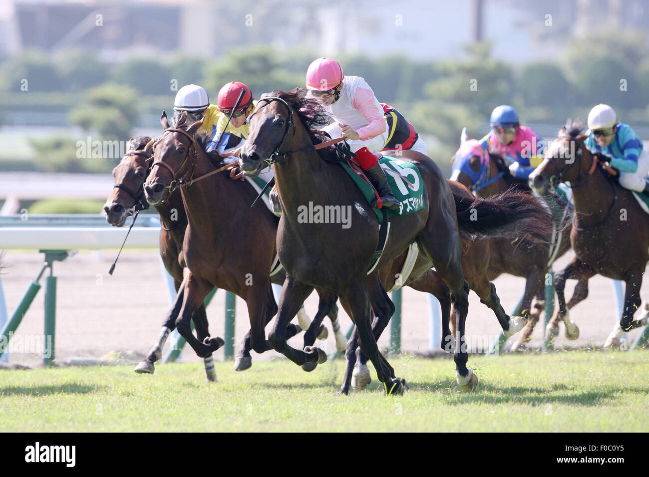 Fukuoka, Japan. 9th Aug, 2015. (C-L) Azuma Shuttle (Fuma Matsuwaka ...