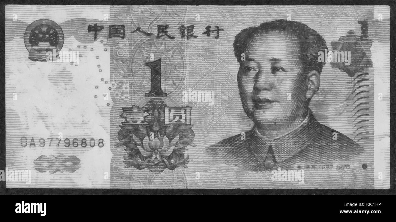 Chinese money banknote one yuan Black and White Stock Photos & Images ...