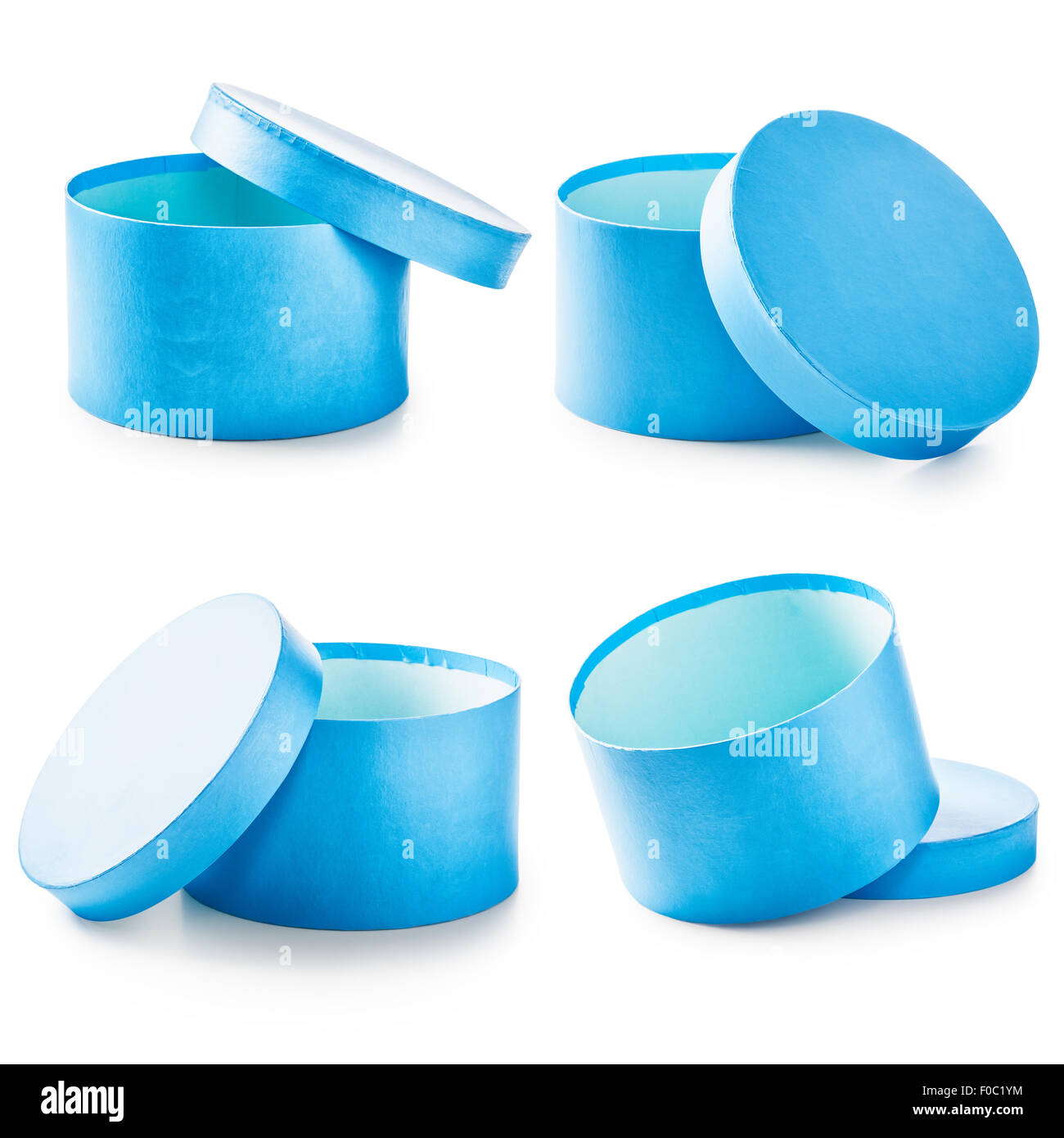 Blue round gift boxes collection. Holiday present. Objects isolated on ...