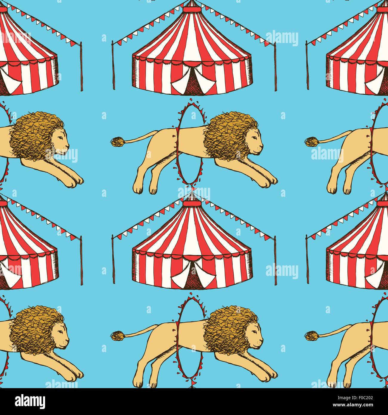 Sketch circus in vintage style, vector seamless pattern Stock Vector ...