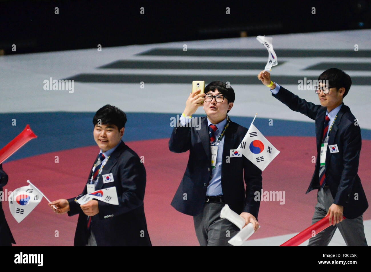 Participants during the opening ceremony of the Worldskills 2015 at the Ibirapuera Gymnasium in ...