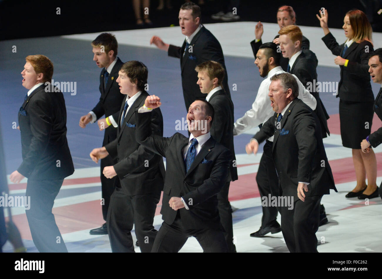 Participants during the opening ceremony of the Worldskills 2015 at the Ibirapuera Gymnasium in ...