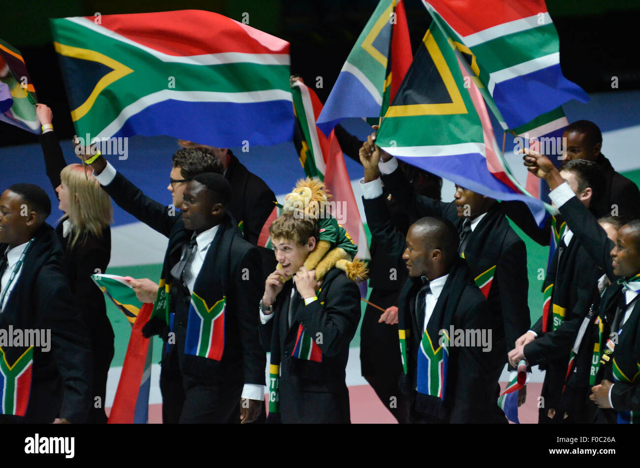 Participants during the opening ceremony of the Worldskills 2015 at the Ibirapuera Gymnasium in ...