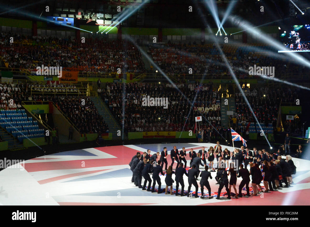 Participants during the opening ceremony of the Worldskills 2015 at the Ibirapuera Gymnasium in ...