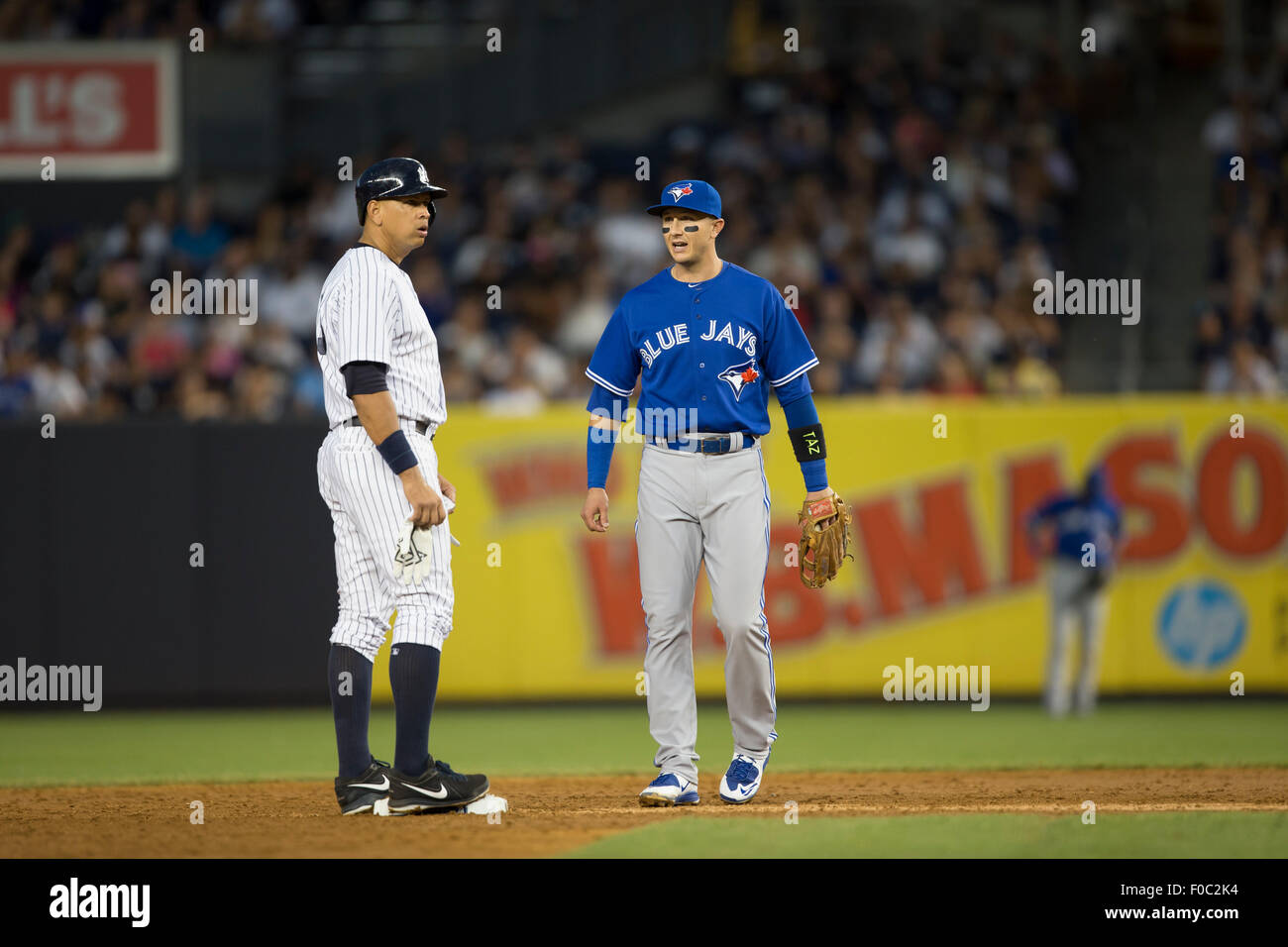 the Bronx, New York, USA. 7th Aug, 2015. Alex Rodriguez (Yankees), Troy Tulowitzki (Blue Jays ...