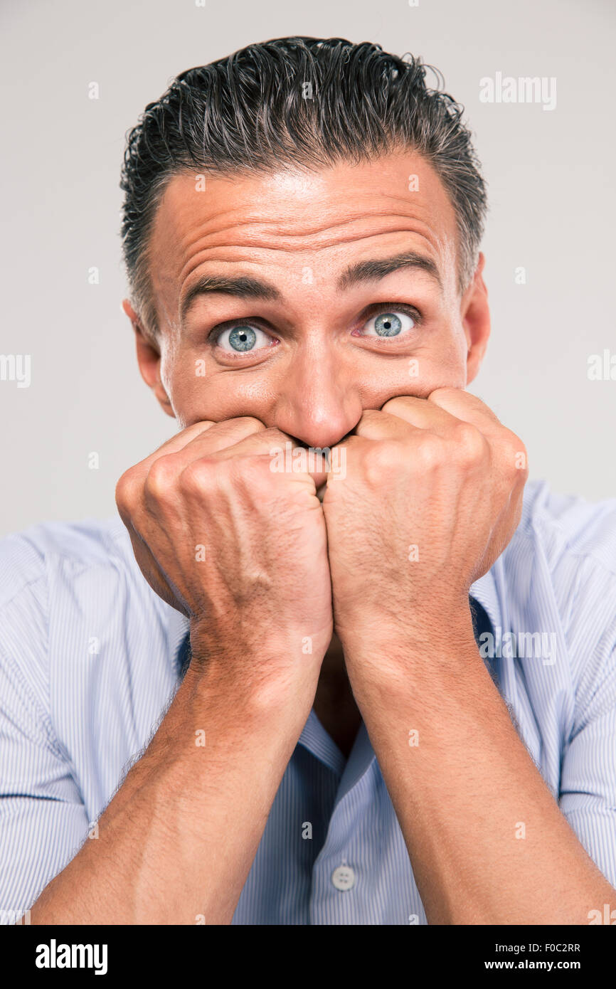 Businessman afraid isolated on white hi-res stock photography and images - Alamy