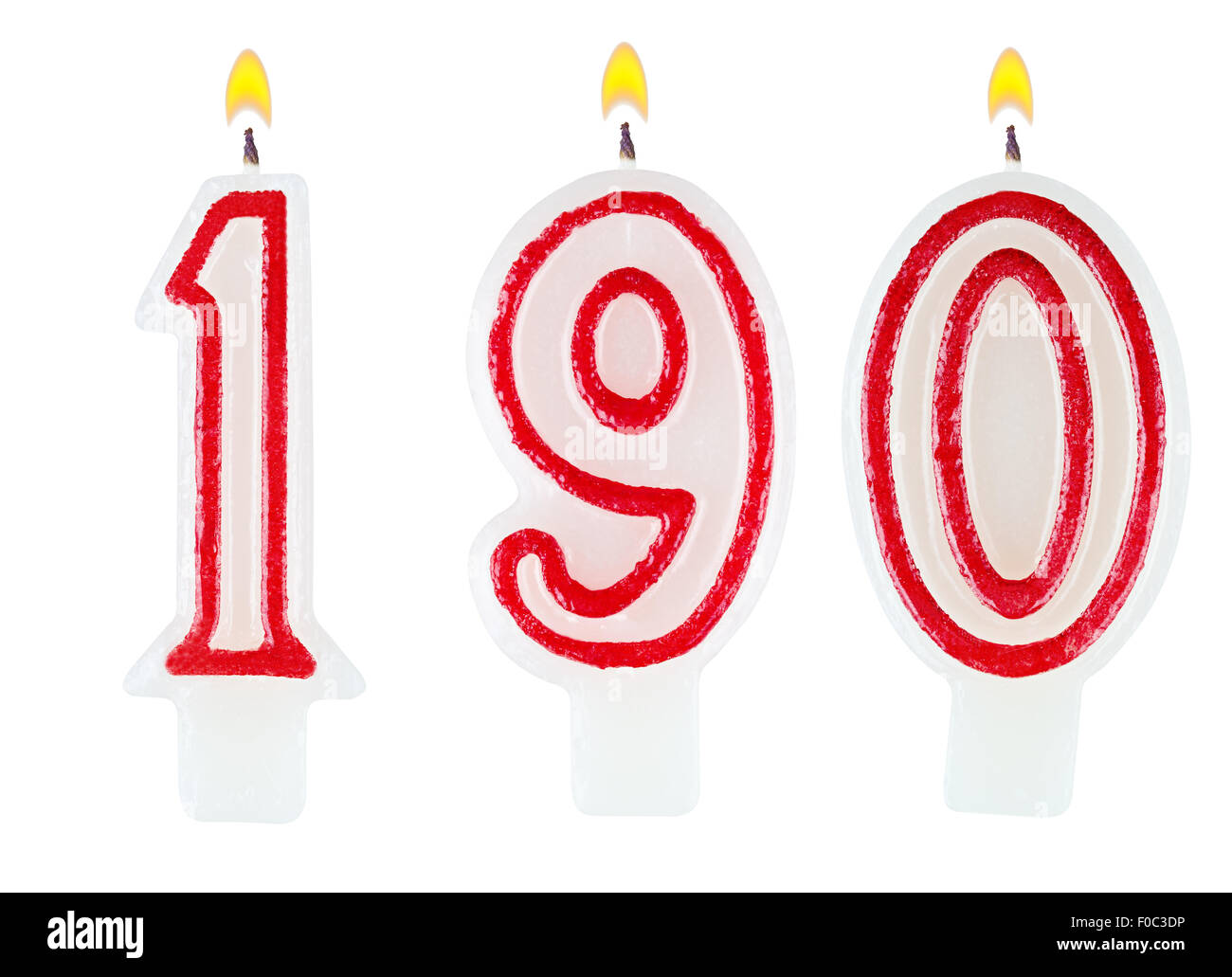 candles number one hundred ninety isolated on white background Stock ...