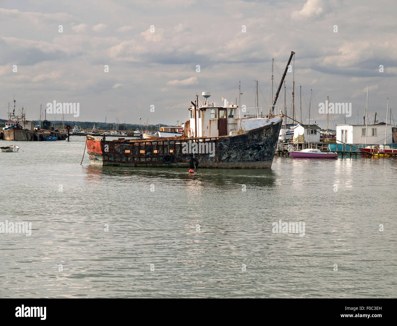 Old fishing boat moored at West Mersea. Mersea Island. Essex. England ...