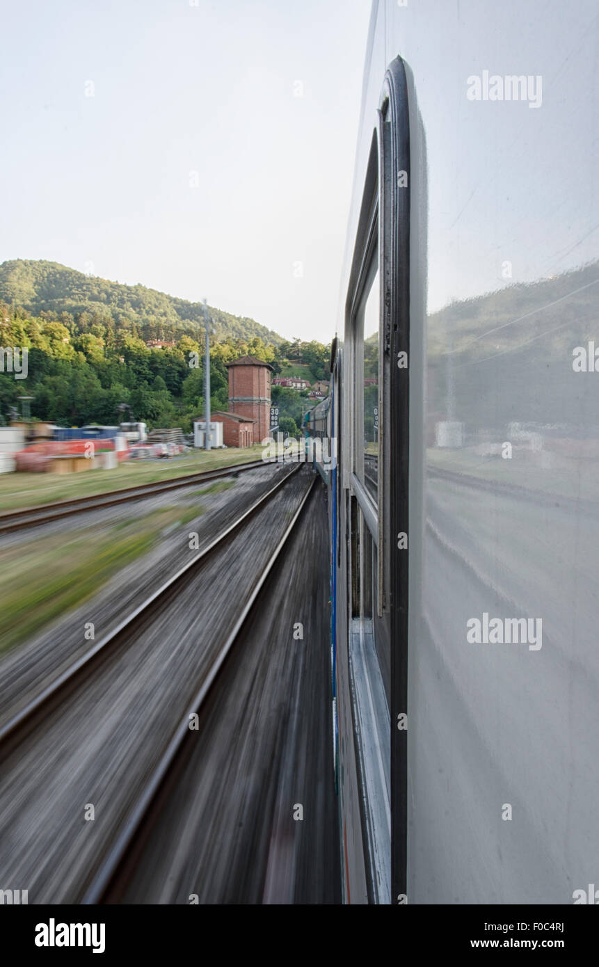 Train leaving the station seen from the window Stock Photo - Alamy
