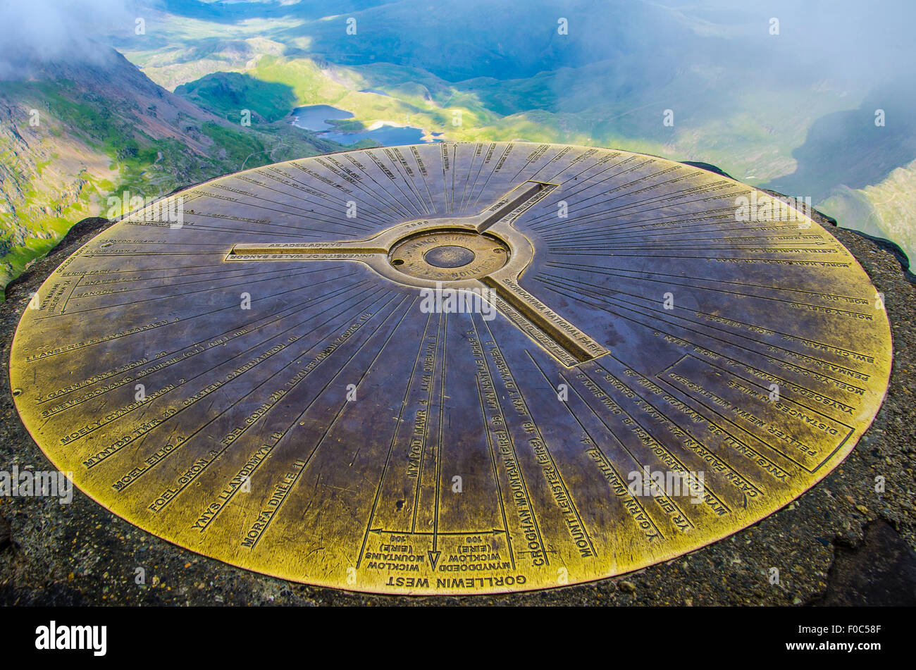 Mount Snowdon summit Circular plate on top of Trig point close up ...