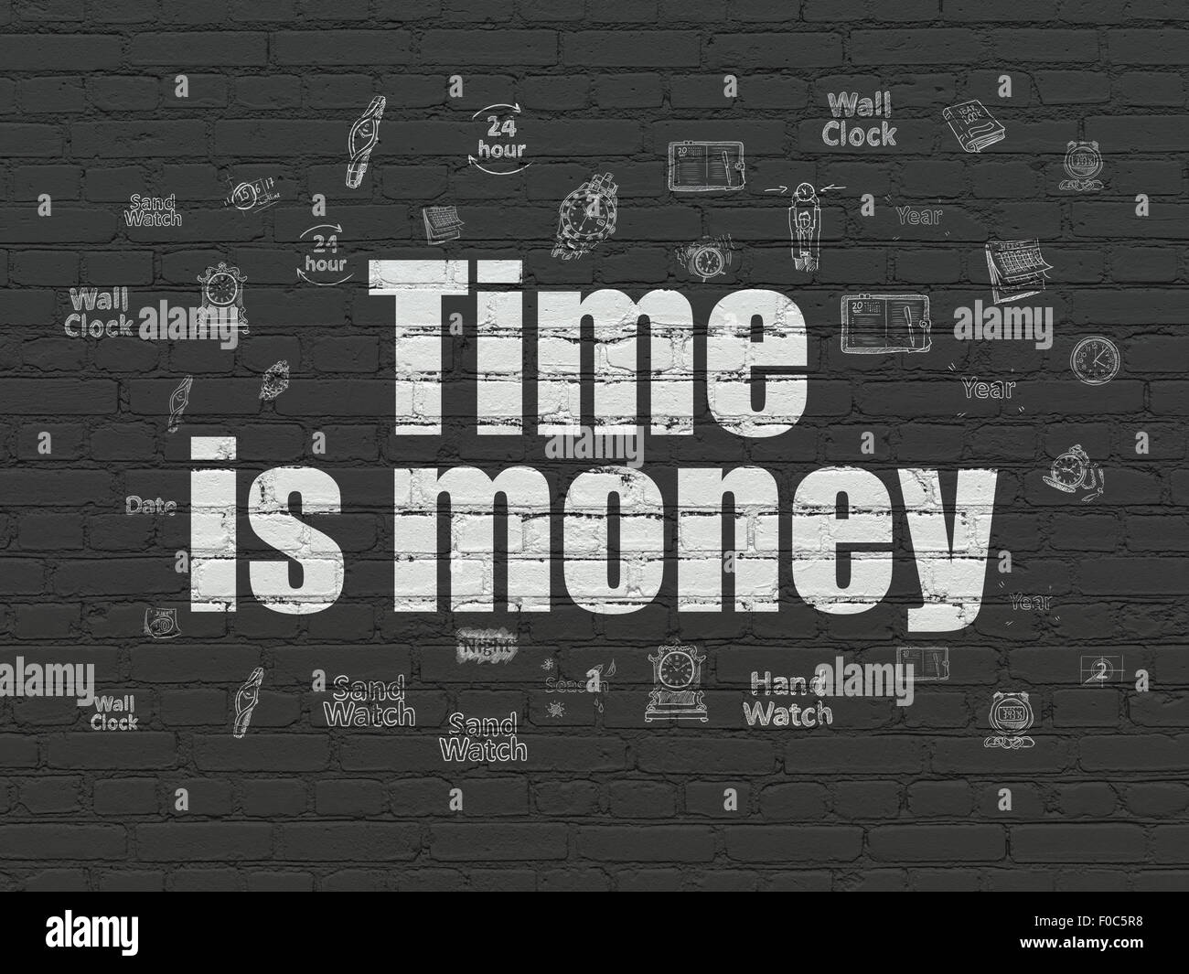 Timeline concept: Time Is money on wall background Stock Photo - Alamy