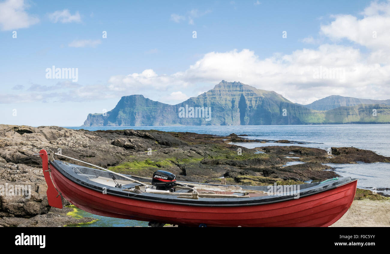 Small Fishing Boat at Gjogv Faroe Islands Stock Photo - Alamy