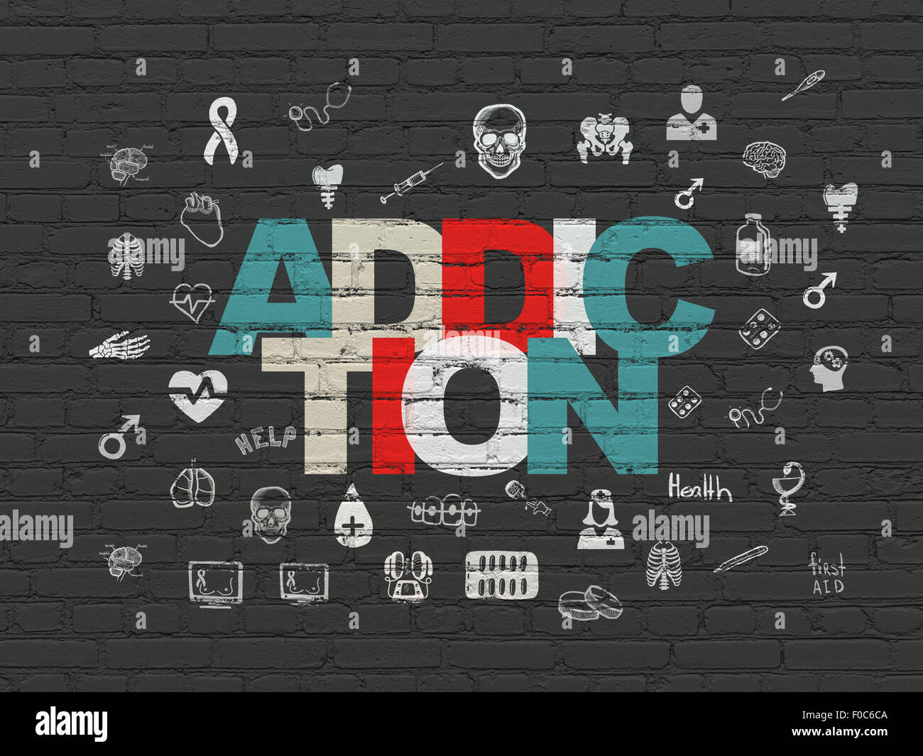 Medicine concept: Addiction on wall background Stock Photo - Alamy