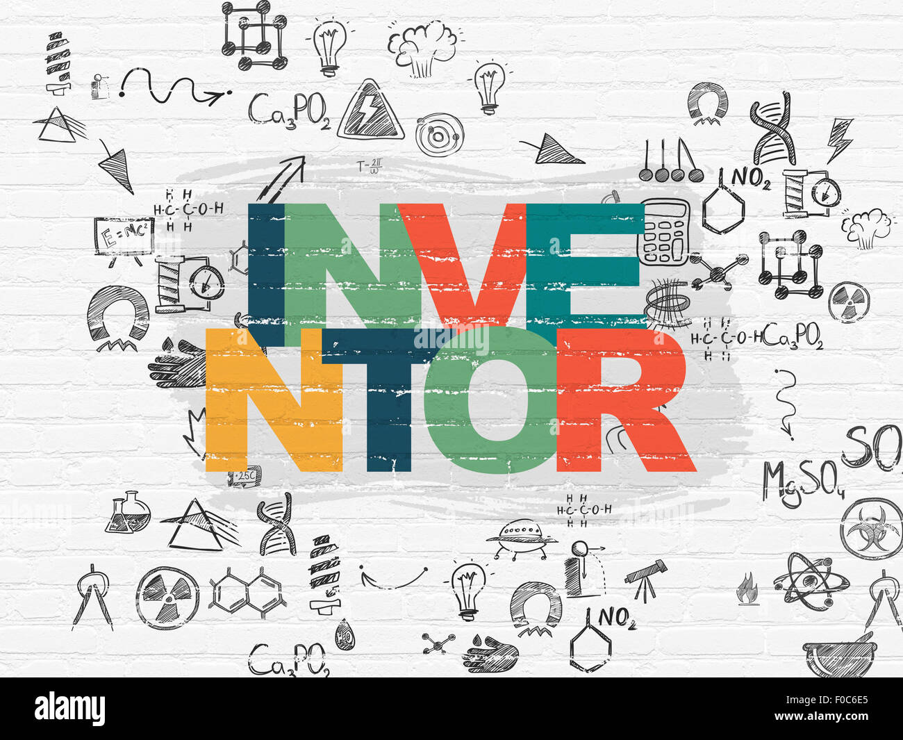 Science concept: Inventor on wall background Stock Photo - Alamy