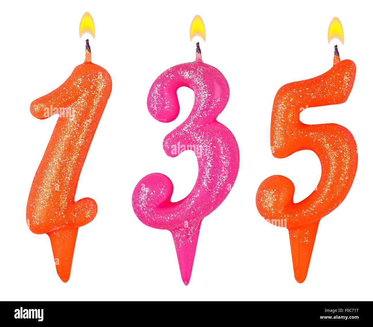 candles number one hundred thirty five isolated on white background ...