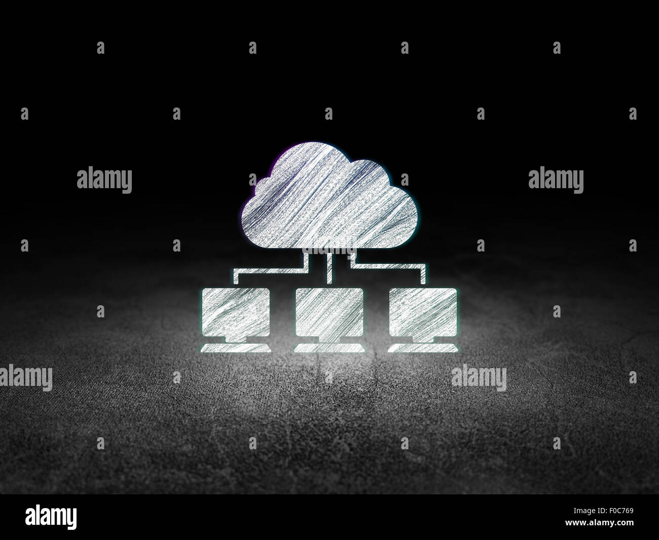Cloud computing concept: Cloud Network in grunge dark room Stock Photo ...