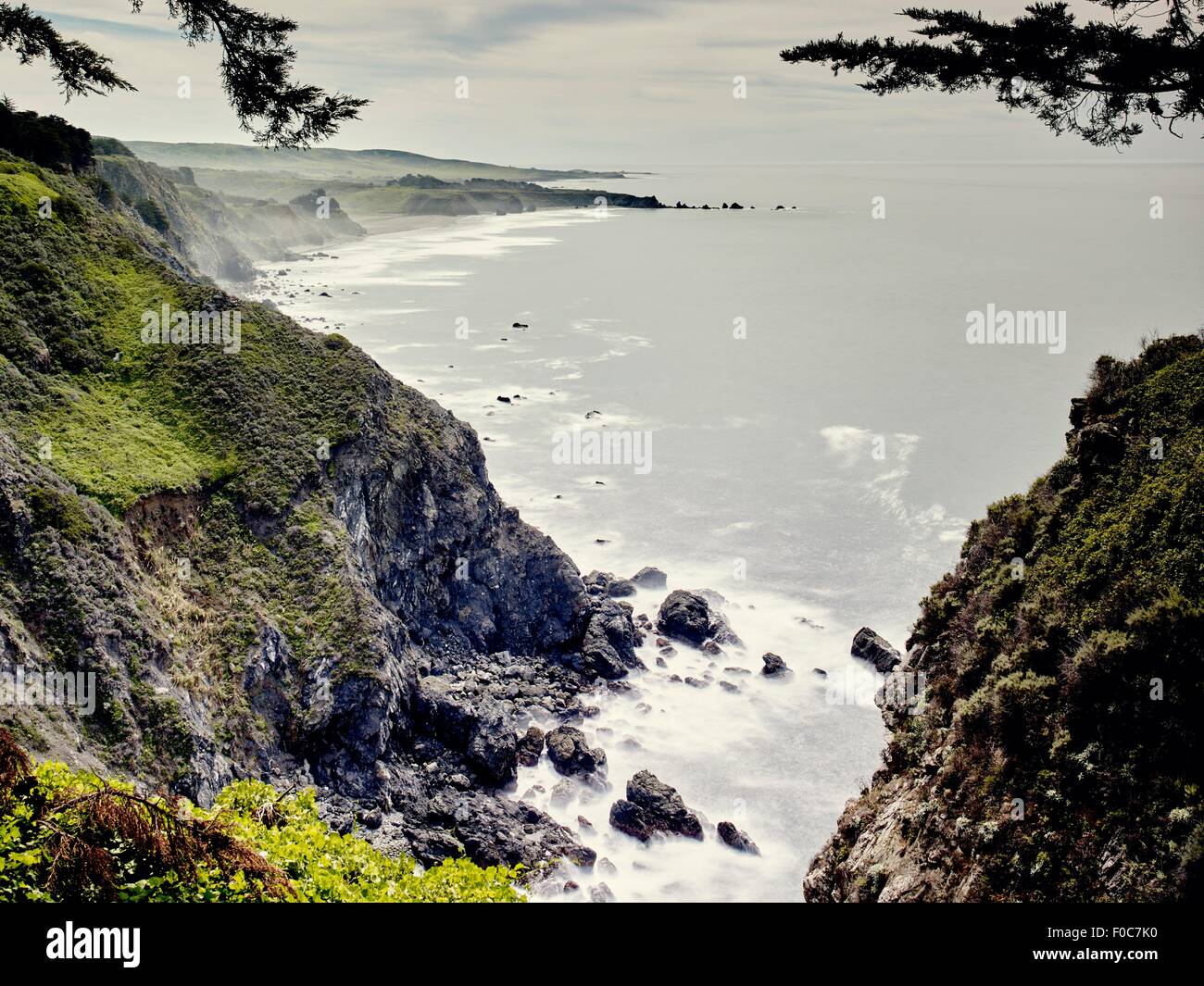 High angle view of coastal cliffs and rocks, Big Sur, California, USA ...