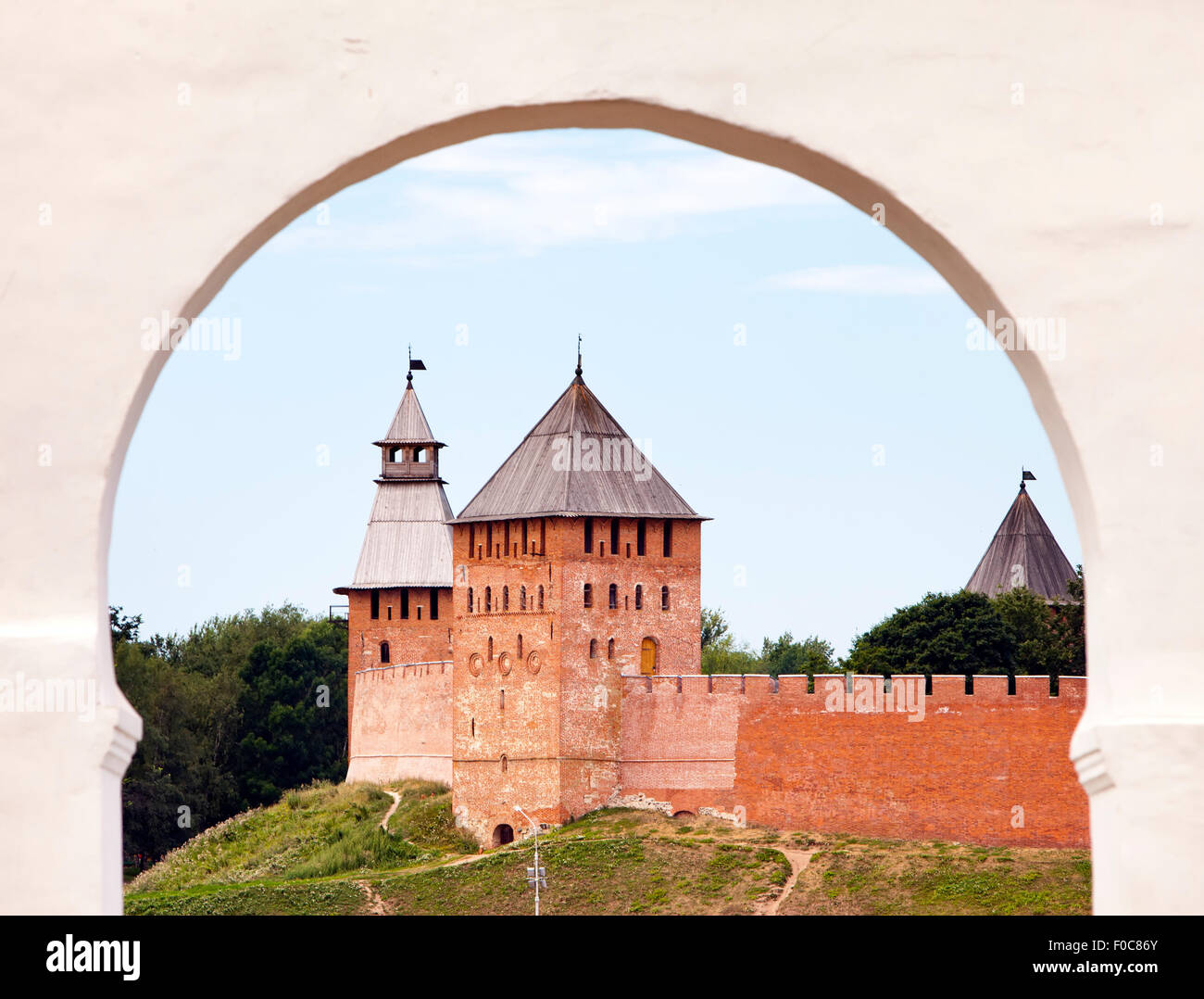 Great Novgorod. The Kremlin wall with towers. Russia Stock Photo - Alamy