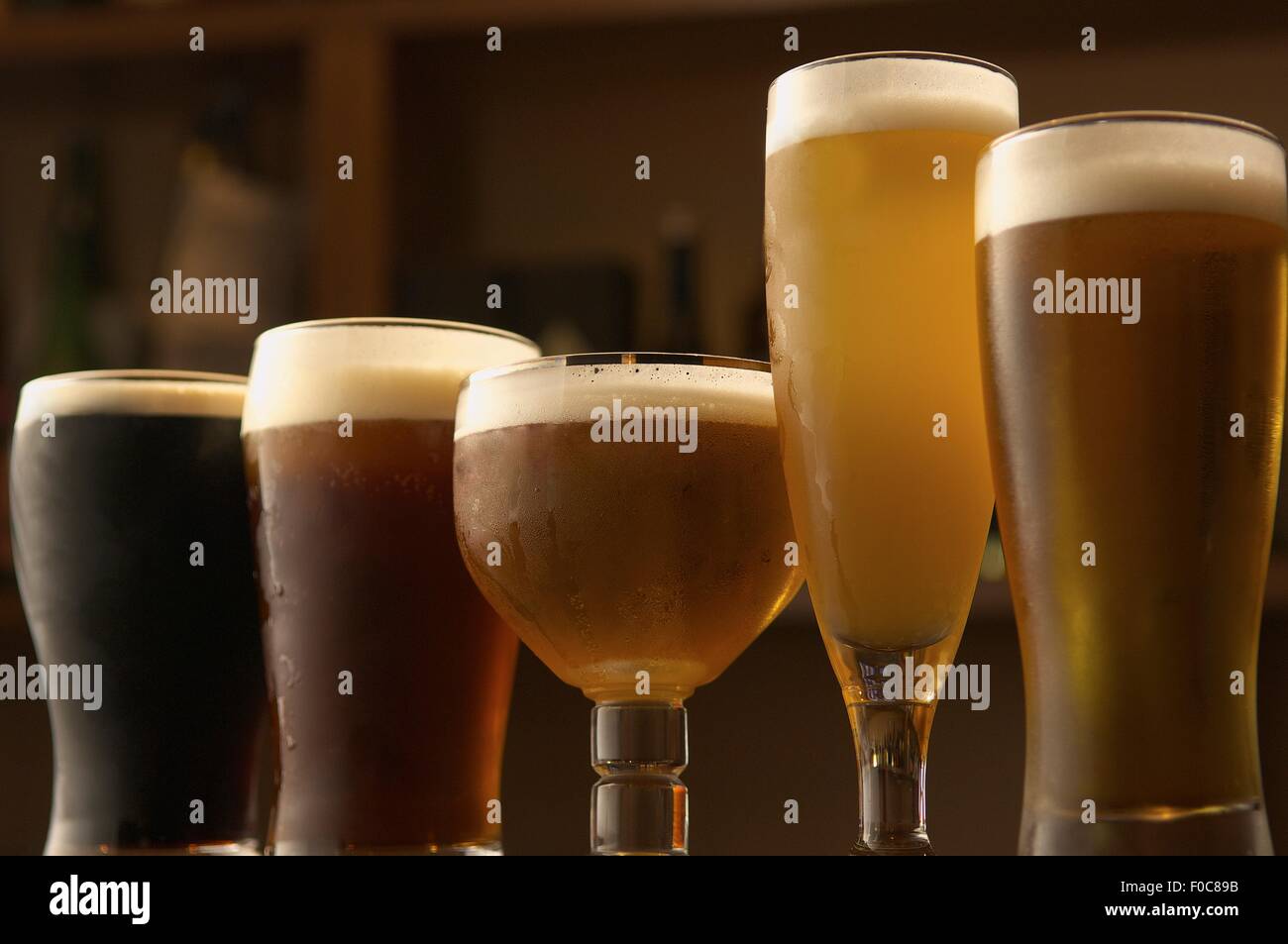 Selection of beers in glasses Stock Photo - Alamy