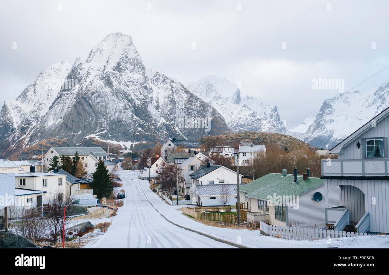 Snow covered road, Reine, Lofoten, Norway Stock Photo - Alamy