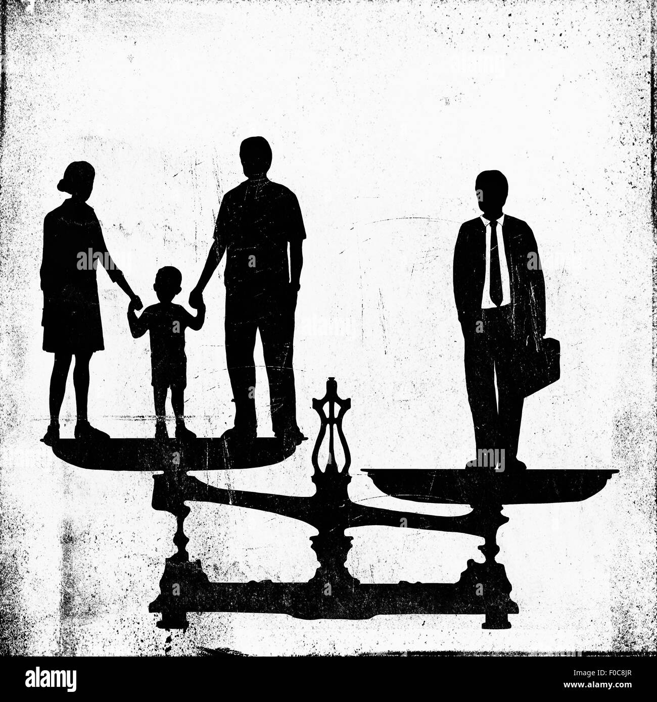 Illustrative image of businessman and family on weight scale Stock ...