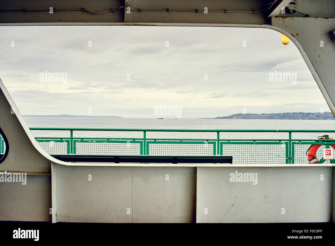 View of Puget Sound from ferry window, Seattle, Washington State, USA ...