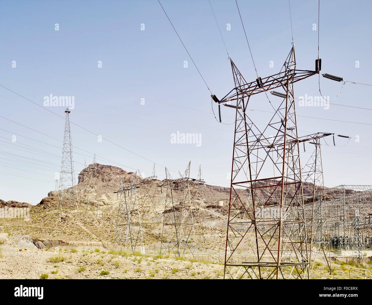Landscape view of electrical towers at Hoover Dam, Nevada, USA Stock ...