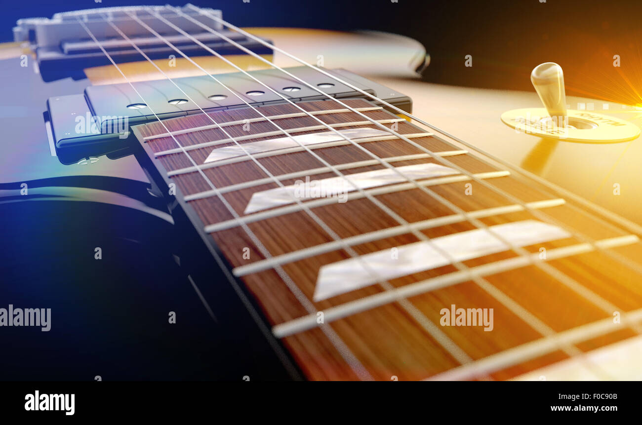 An abstract closeup of the body section of an electric guitar under ...