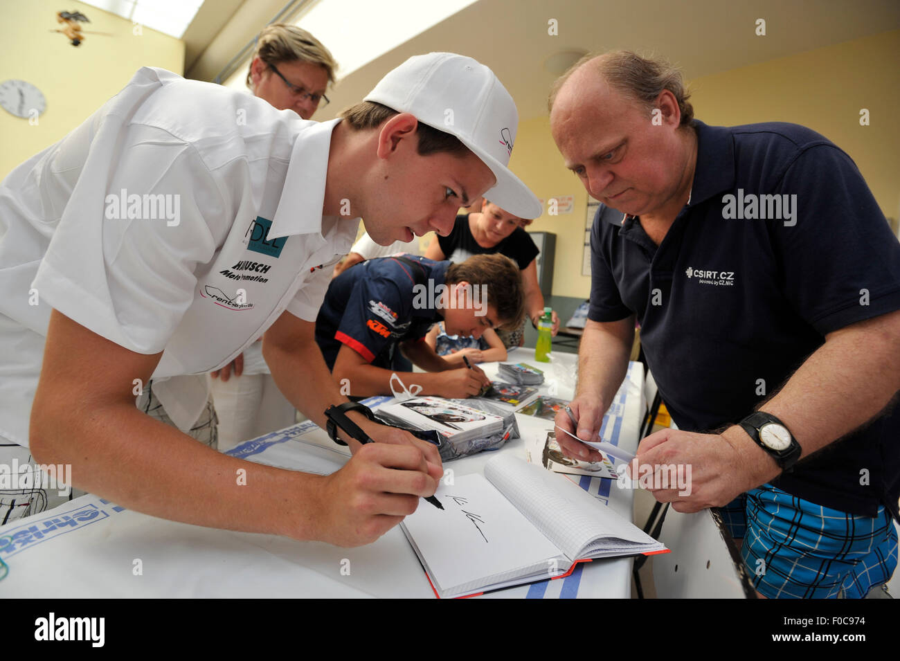Kevin Hanus, left, and Martin Gbelec of Czech Republic give an ...