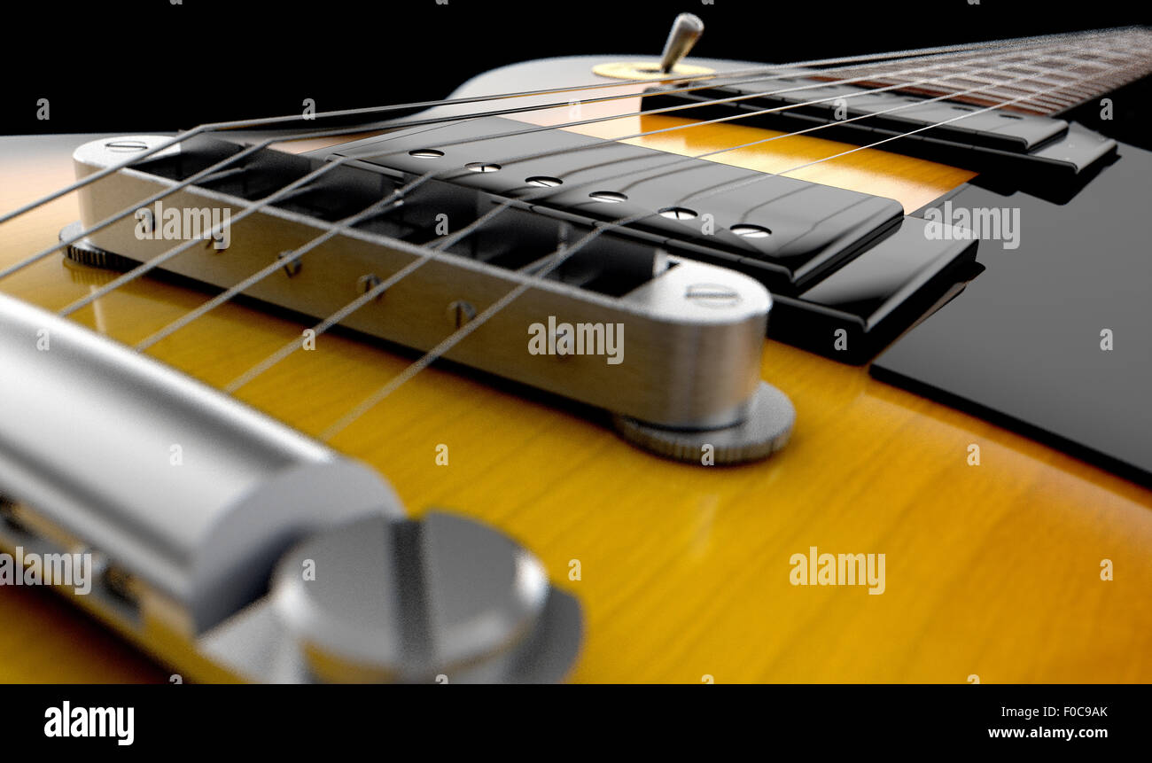 An abstract closeup of the body section of an electric guitar under ...