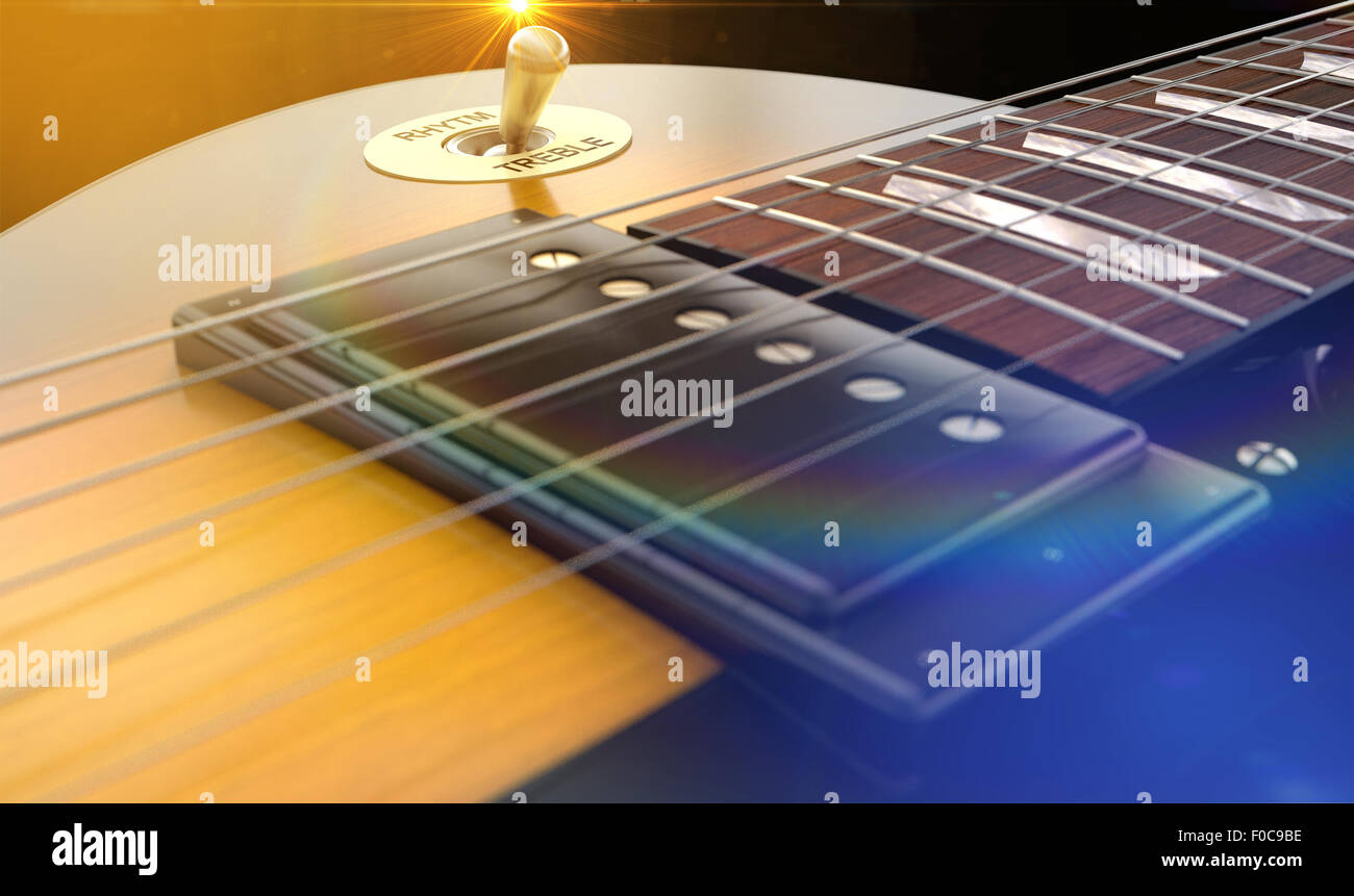 An abstract closeup of the body section of an electric guitar under ...