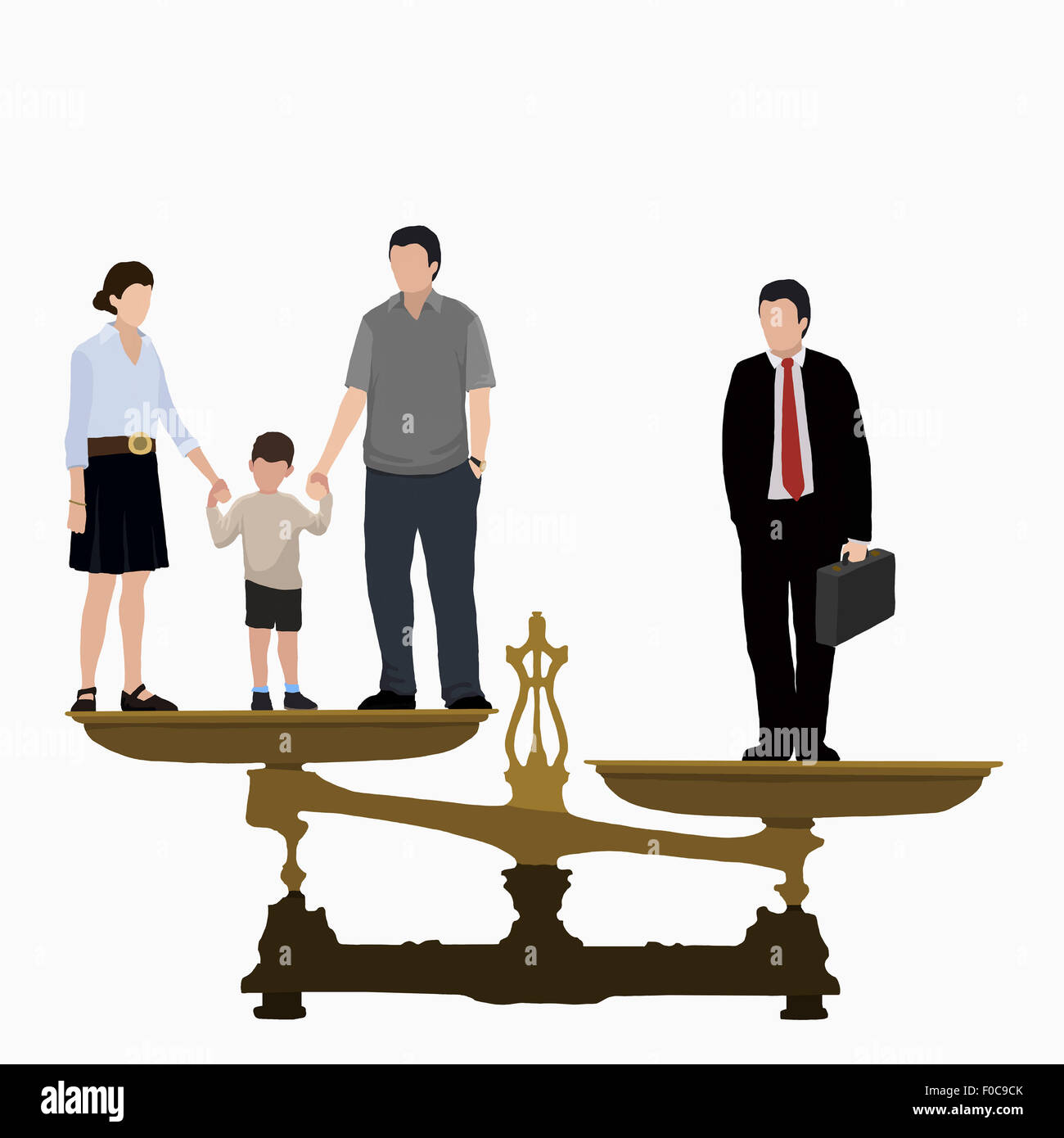 Illustrative image of businessman and family on weight scale Stock ...