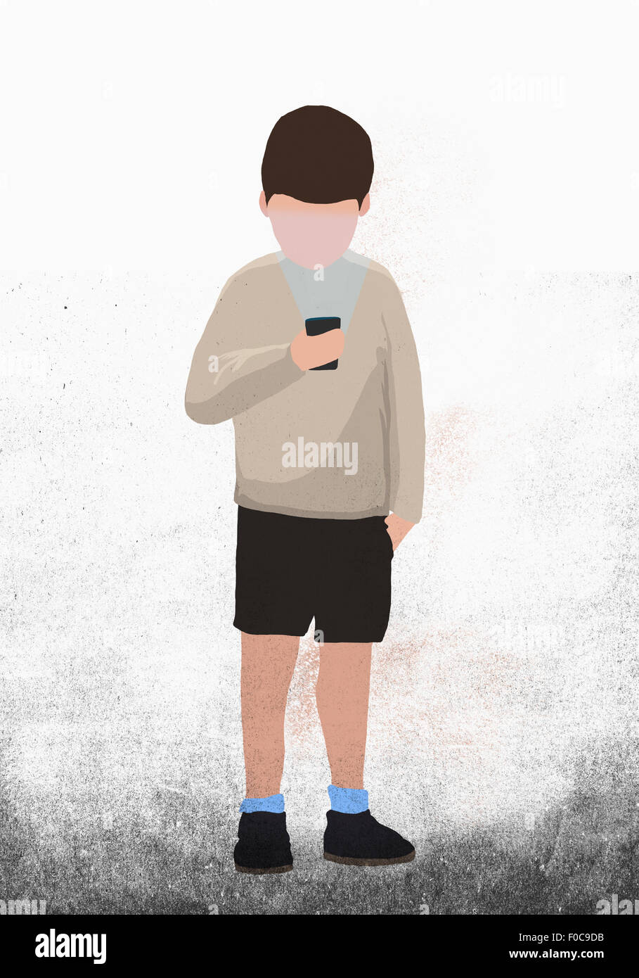 Illustrative image of boy holding flashlight to face over white ...