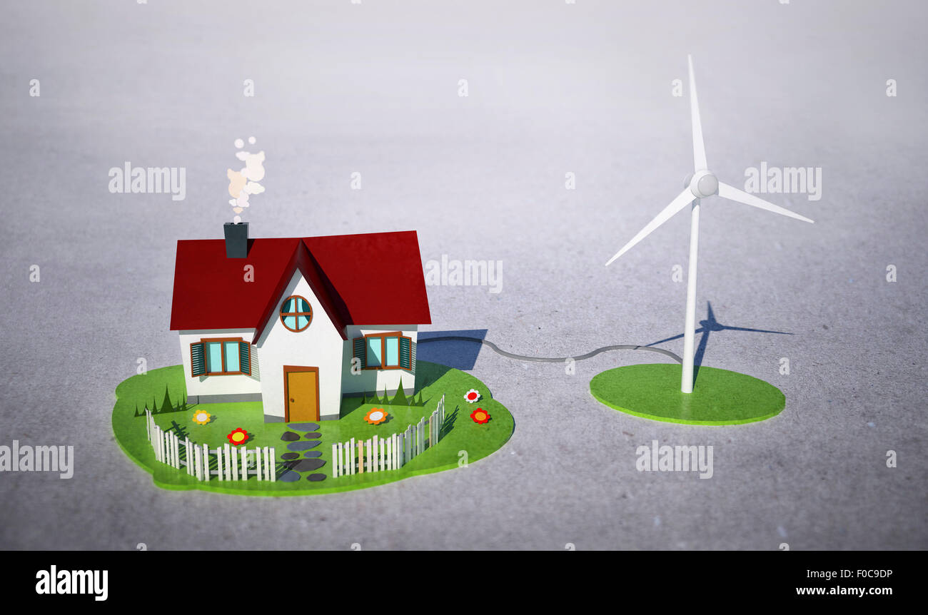 Illustrative image of house with wind turbine Stock Photo - Alamy