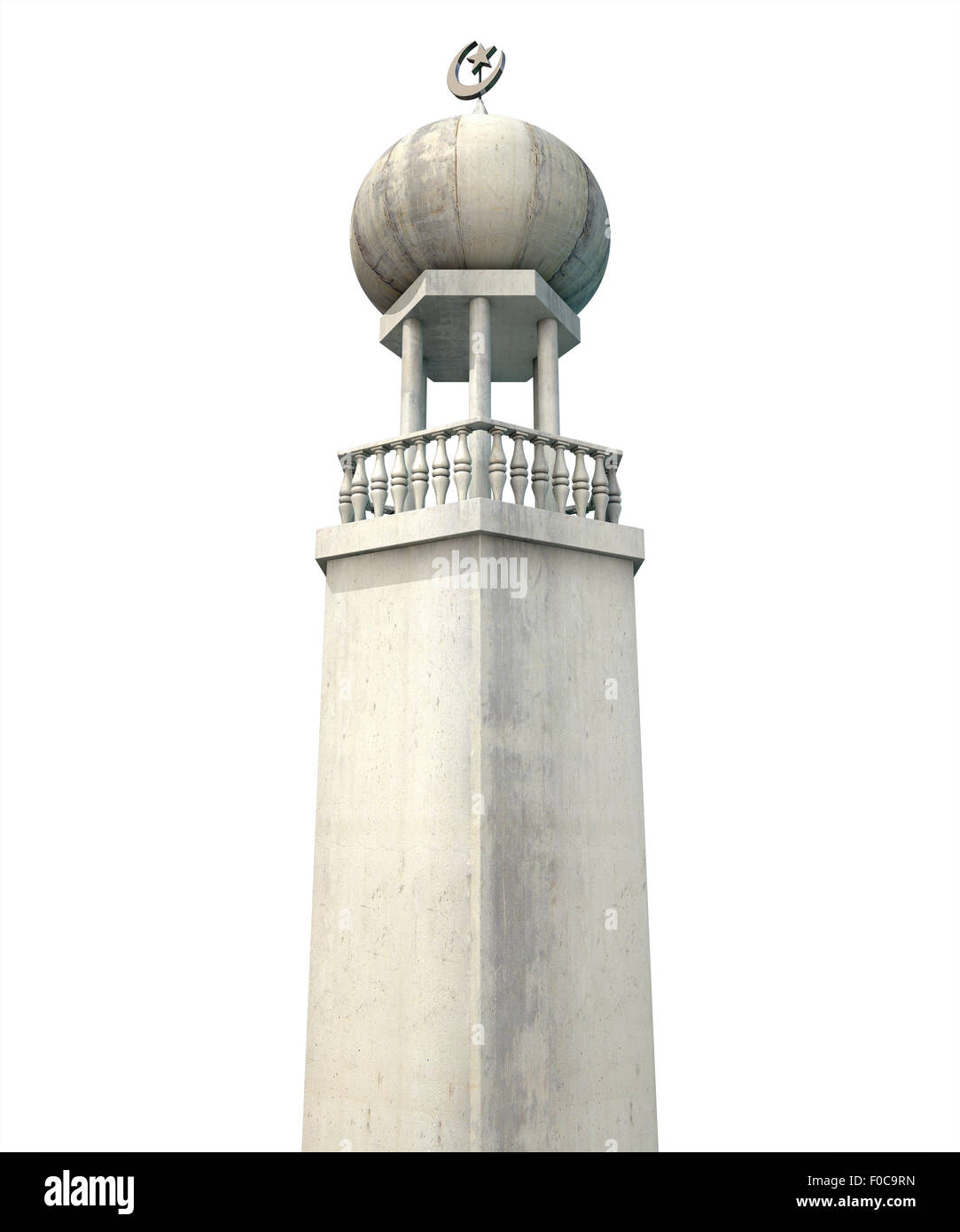 A mosque minaret with a cupola dome and an islamic crescent moon and ...