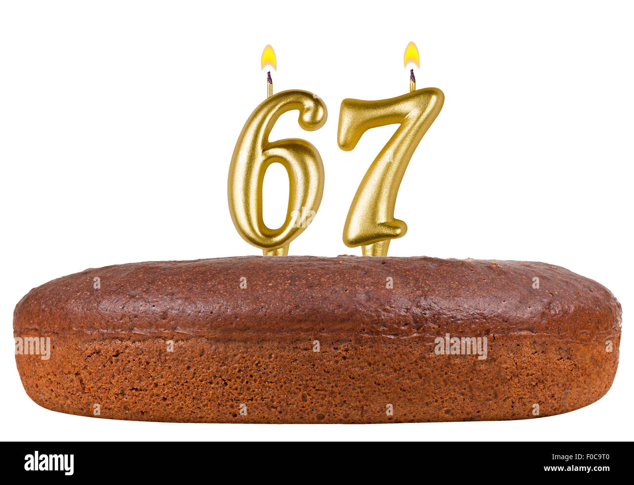 birthday cake with candles number 67 isolated on white background Stock ...