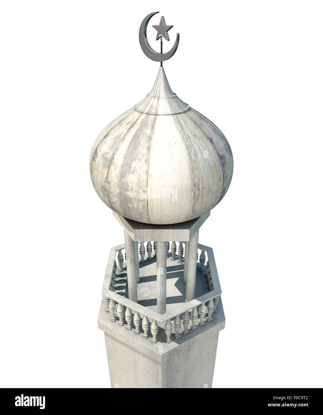 A mosque minaret with a cupola dome and an islamic crescent moon and ...