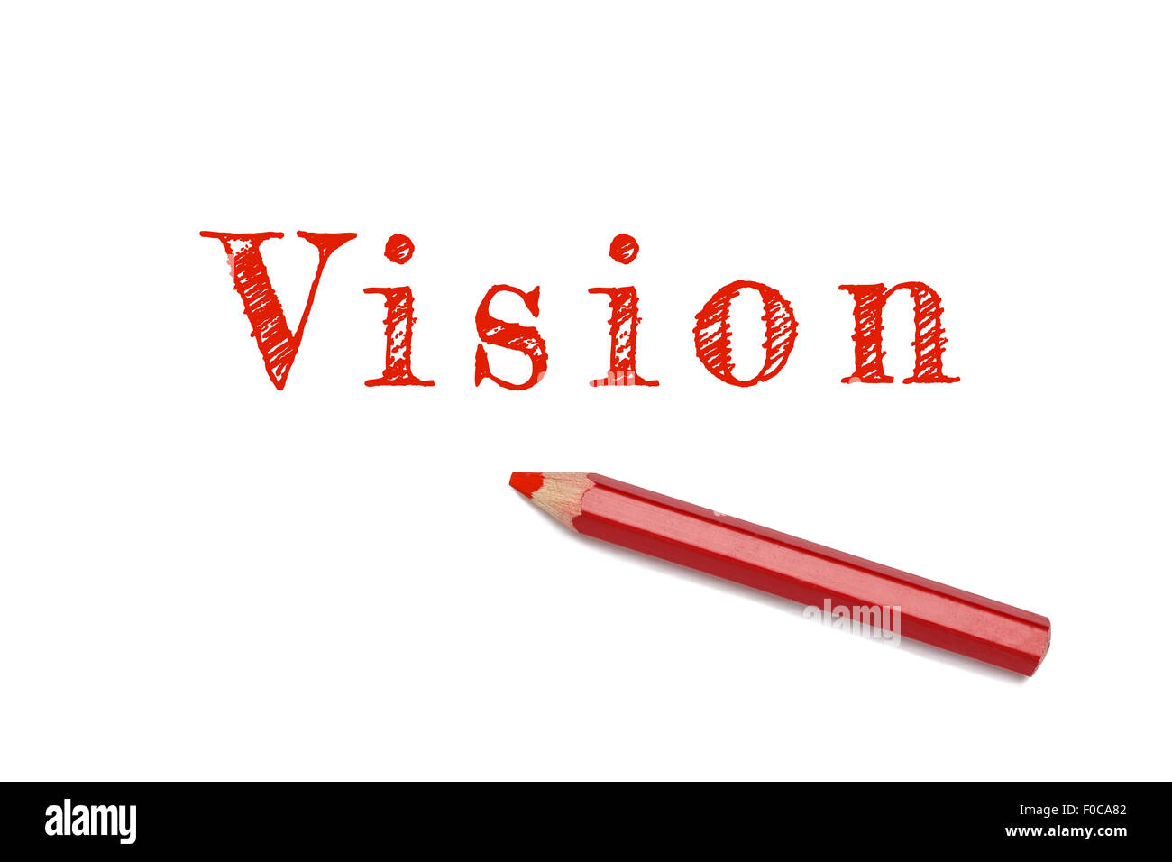 Vision sketch text written red pencil white background. Concept ...