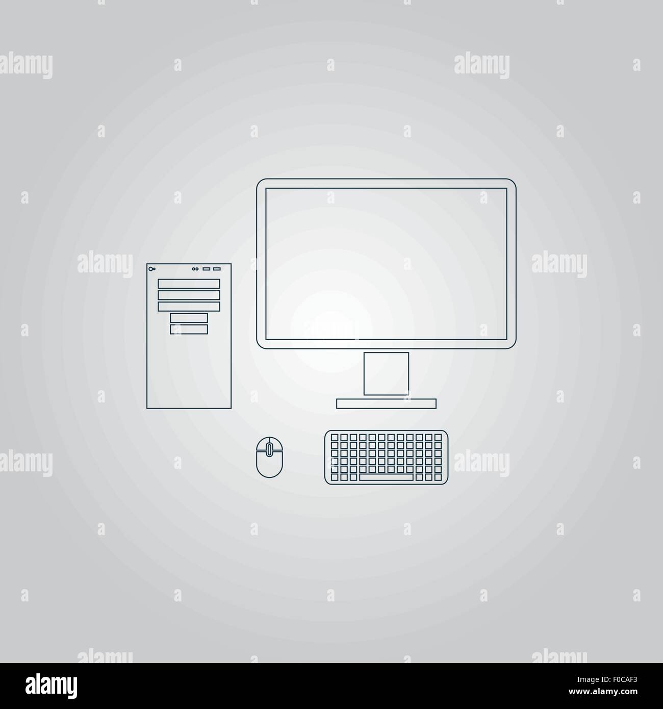 Computer case with monitor, keyboard and mouse, vector icon Stock ...
