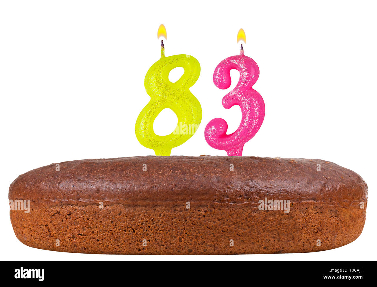 birthday cake with candles number 83 isolated on white background Stock ...