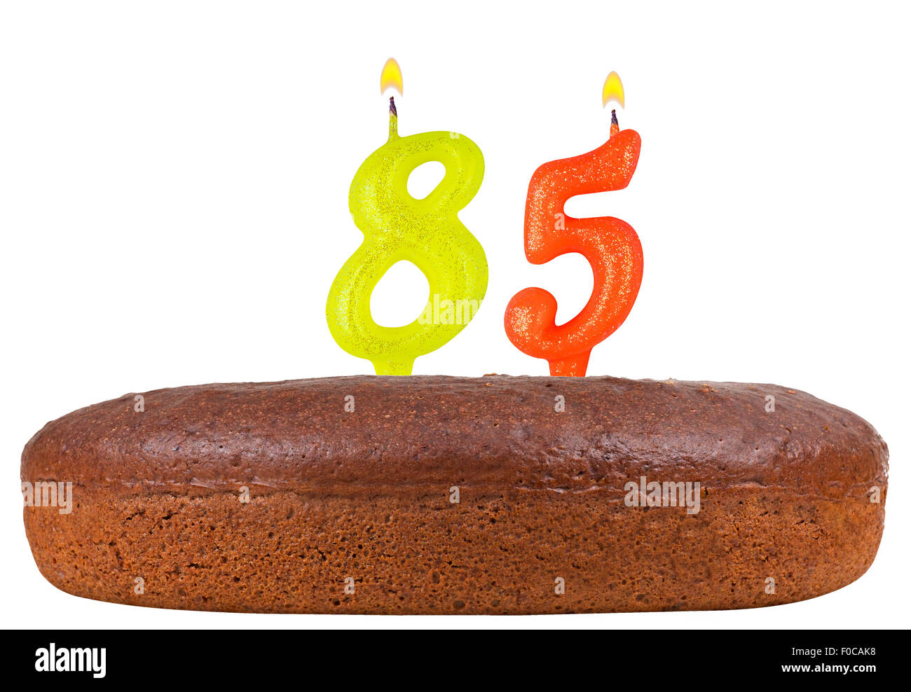 birthday cake with candles number 85 isolated on white background Stock ...