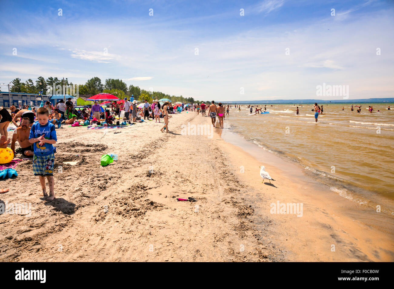 Large crowds of tourist and vacationers at Wasaga Beach Provincial Park ...