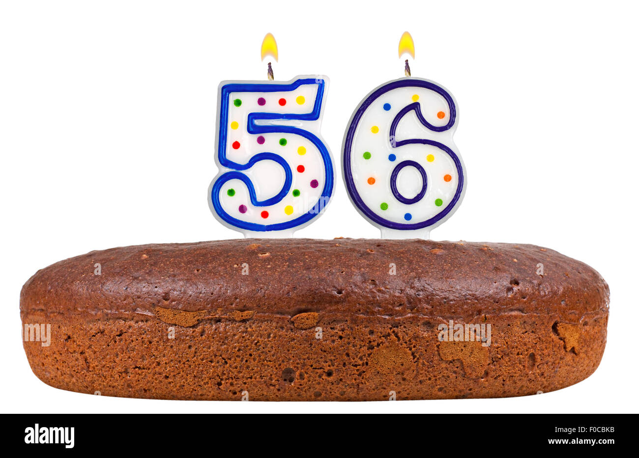 birthday cake with candles number fifty six isolated on white ...