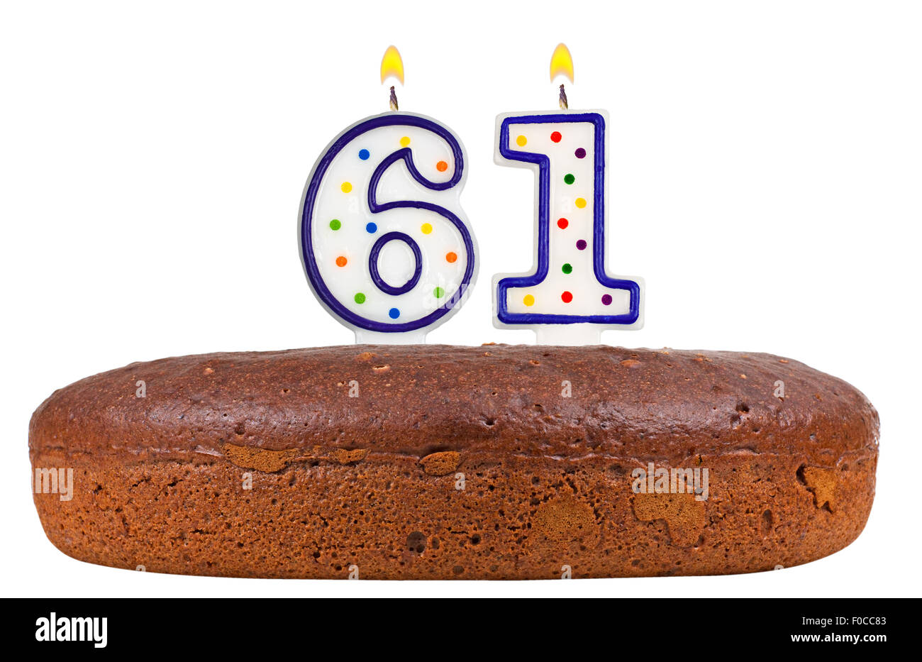 birthday cake with candles number sixty one isolated on white ...