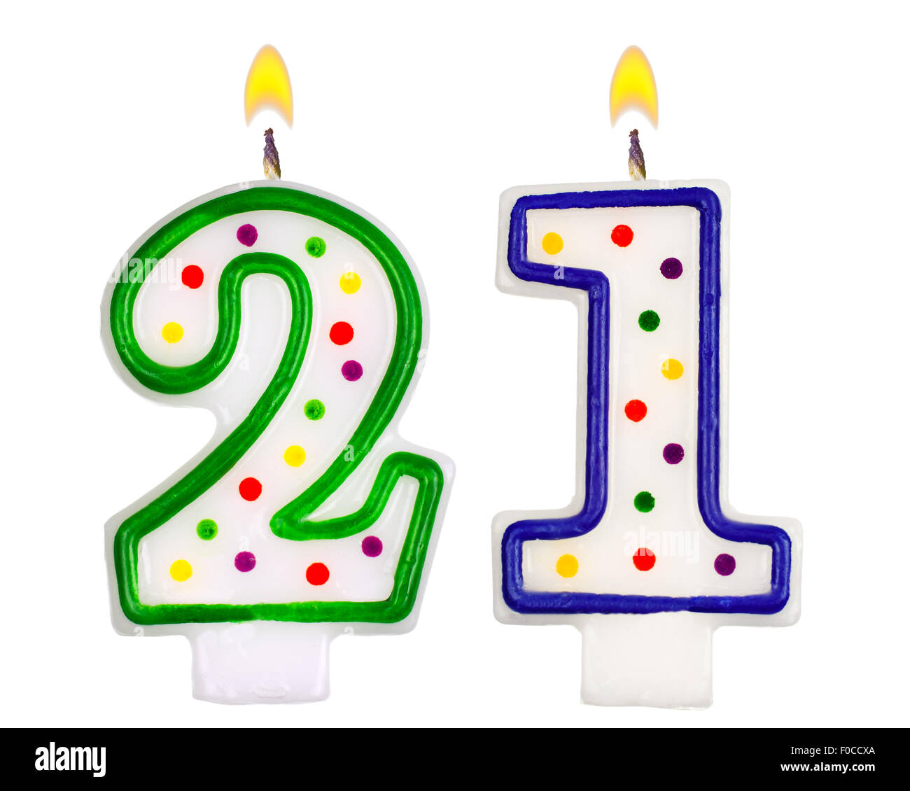 Birthday candles number twenty one isolated on white background Stock ...