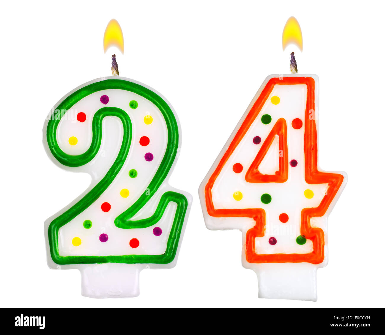 Birthday candles number twenty four isolated on white background Stock ...