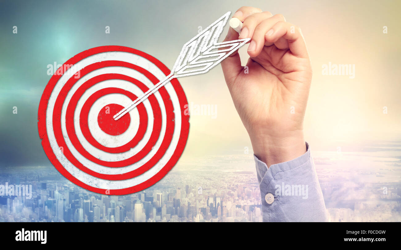 Hand drawing target with chalk over skyline background Stock Photo - Alamy