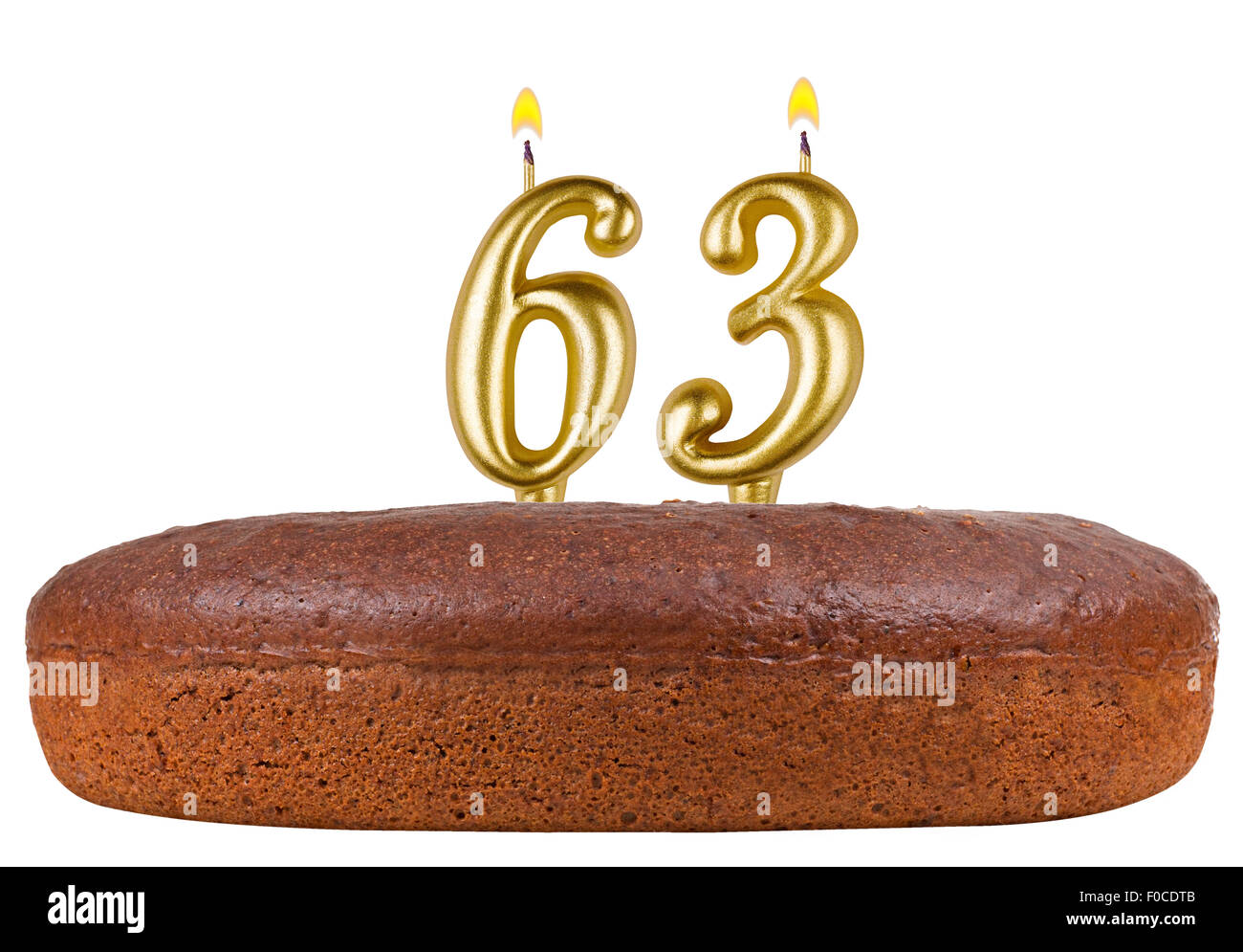 birthday cake with candles number 63 isolated on white background Stock ...