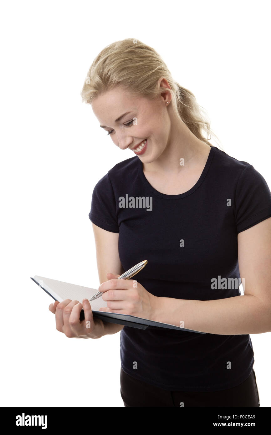Business woman standing taking notes hi-res stock photography and ...